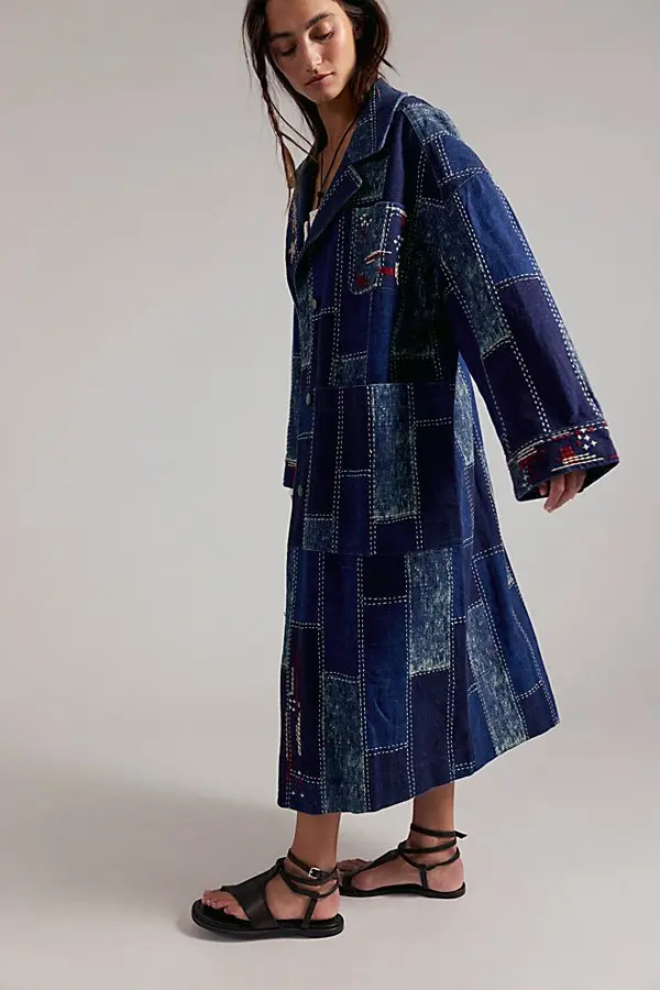 Free People We The Free Open Studio Duster In Indigo Patchwork